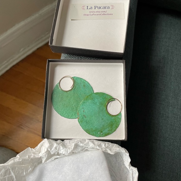 Jewelry | 14 G Mega Brass Blade Hoop Earrings With A Blue Green Patina ...